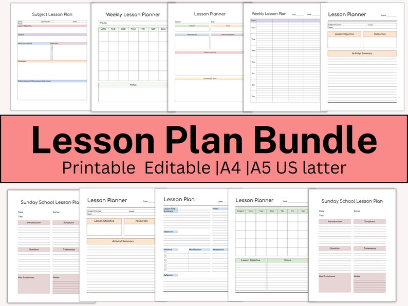 Editable LESSON Plan Template, Lesson Planner Printable, Homeschool ...
