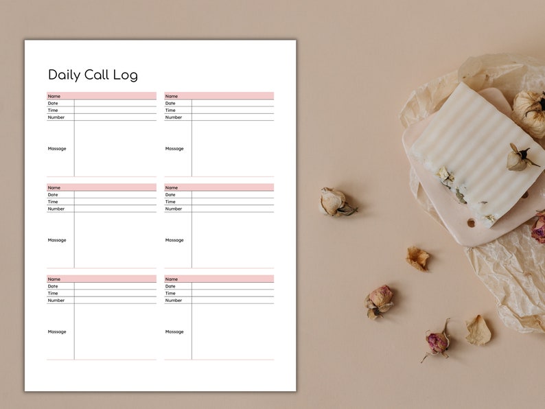 Printable Daily Call Log, Communication Log, Call Back Tracker, Missed ...