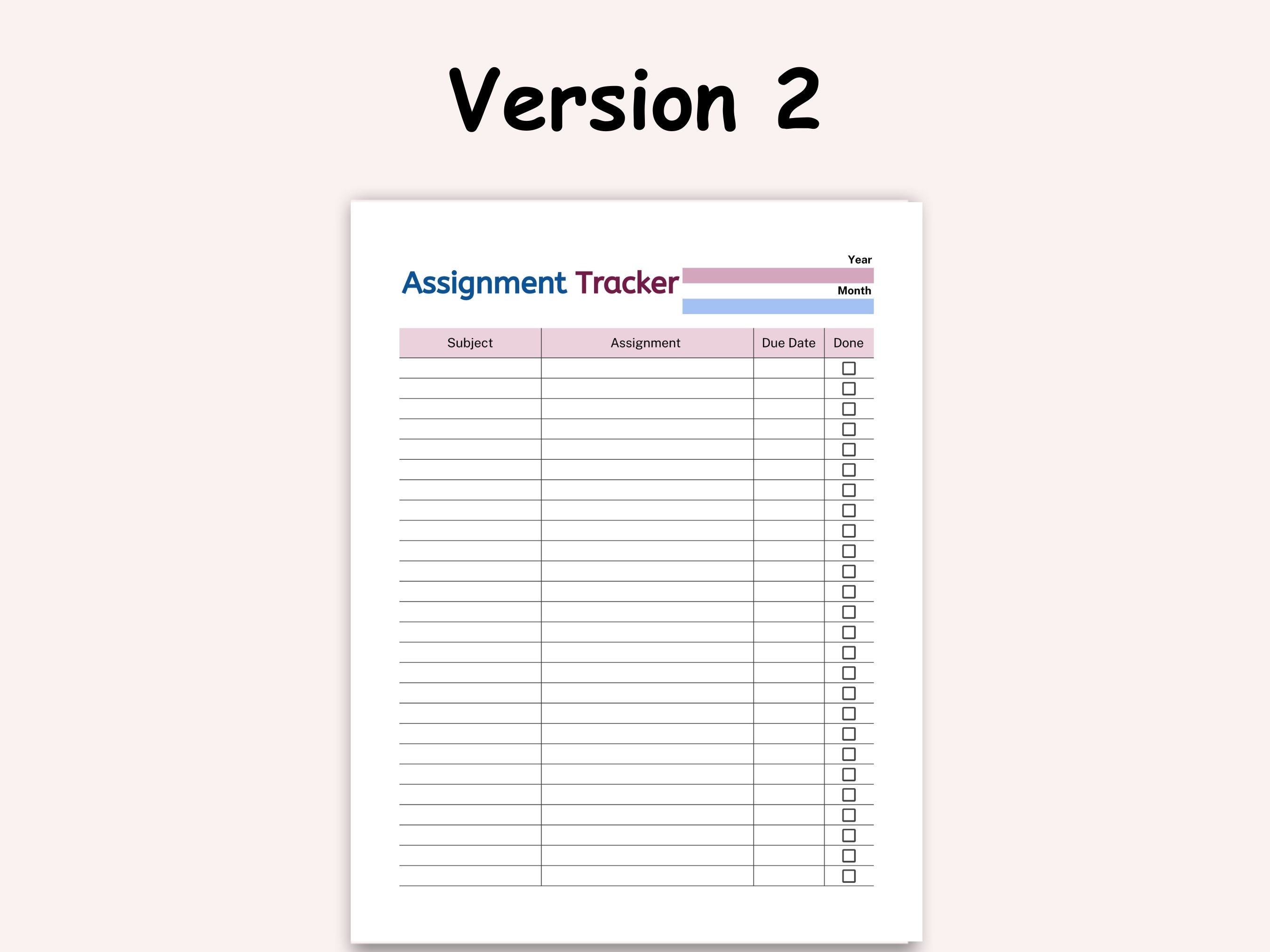 Assignment Tracker Printable, Grade Tracker, ADHD Student Assignment ...