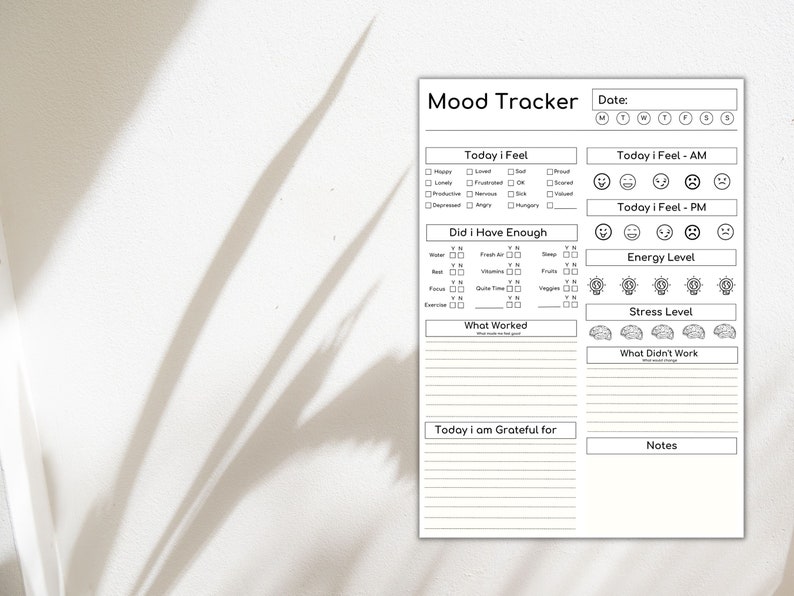 Daily Mood Tracker Journal Template, Daily Mood Tracker Printable ...