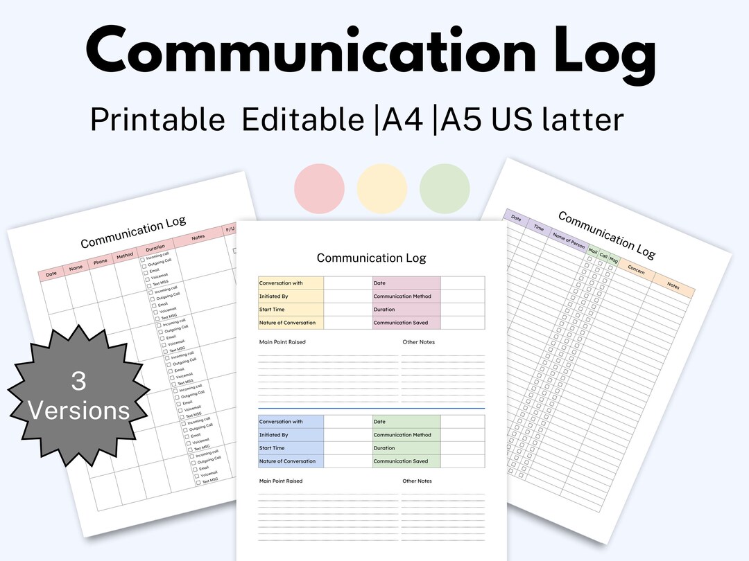 Communication Log, Parent Communication Log, Printable Call Log ...