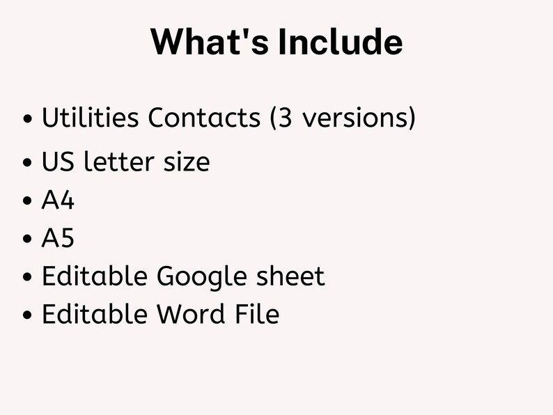 Printable Utility Contacts Template, Utility Service Address Book ...