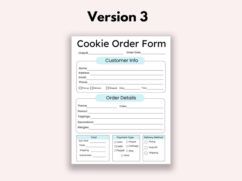 Cookie Order Form, Bakery Order Form, Cake Order Form, Cookies Order ...