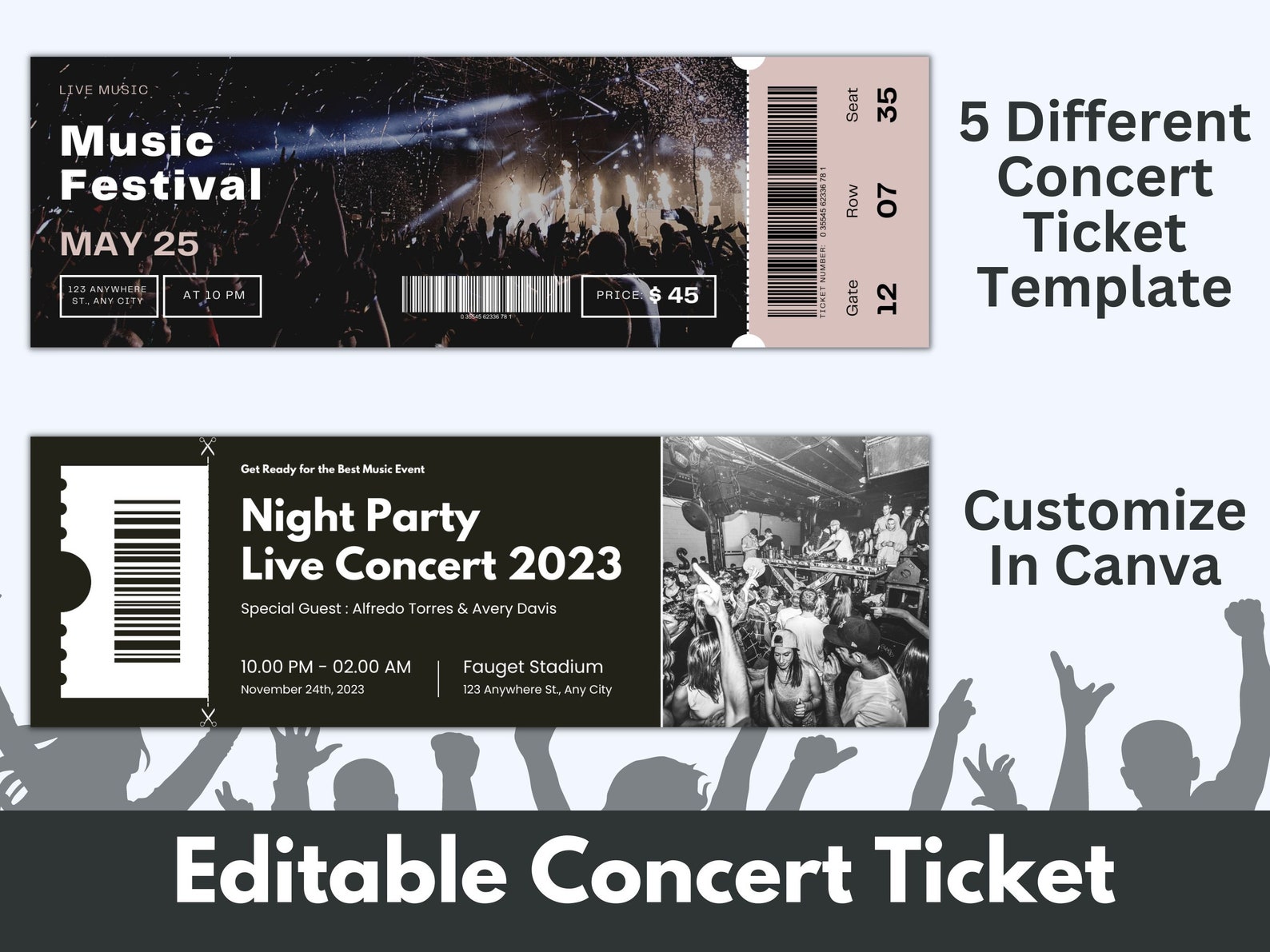 Editable Concert Ticket Template Gift, Custom Concert Ticket Gift ...