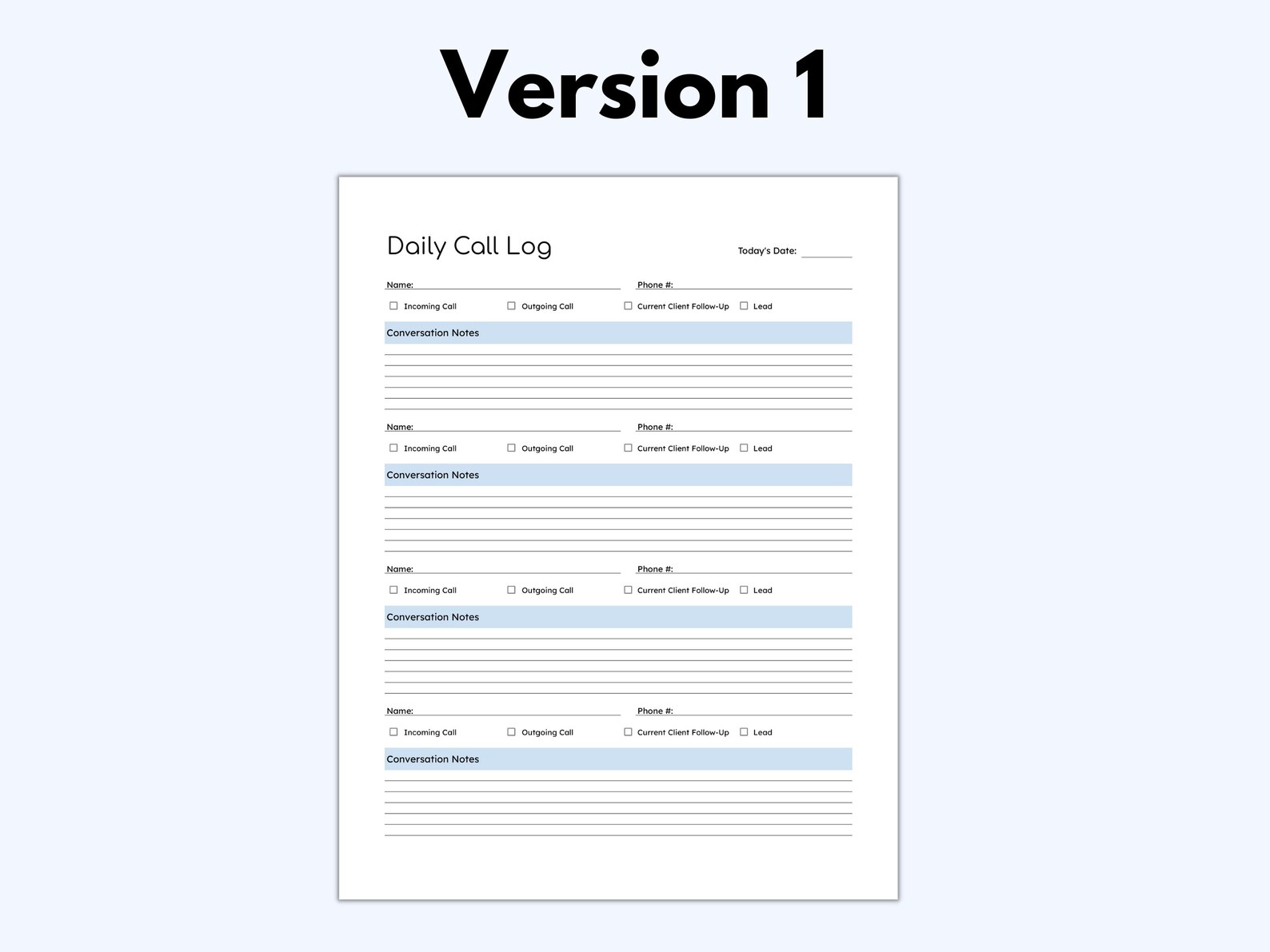 Printable Daily Call Log, Communication Log, Call Back Tracker, Missed ...