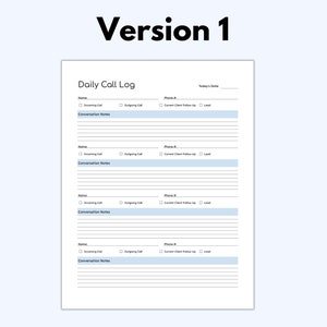 Printable Daily Call Log, Communication Log, Call Back Tracker, Missed ...