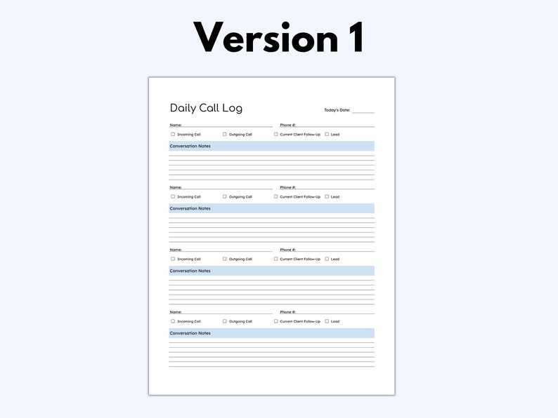 Printable Daily Call Log, Communication Log, Call Back Tracker, Missed ...