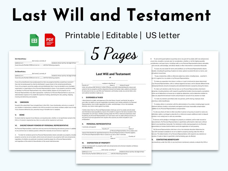 Last Will and Testament Form, Last Will and Testament, End of Life ...