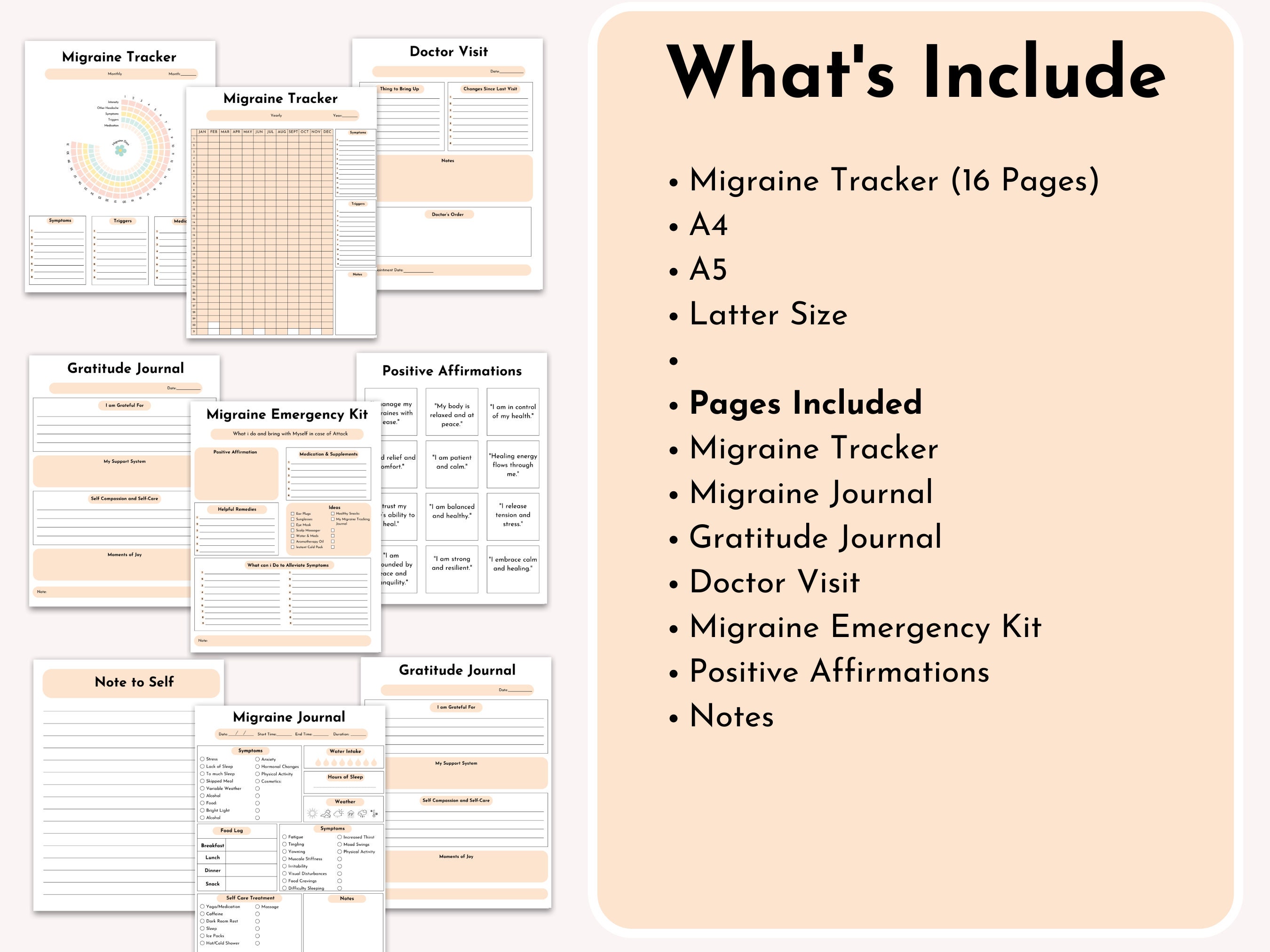 Migraine Tracker, Printable Headache Journal, Headache Log, Medical ...