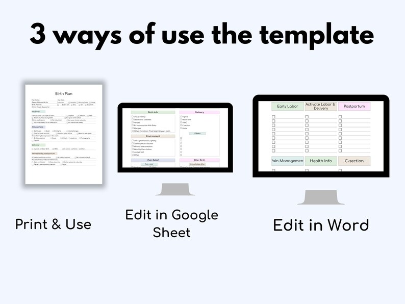 EDITABLE Birth Plan, Printable Birth Plan Template, Birth Preference ...