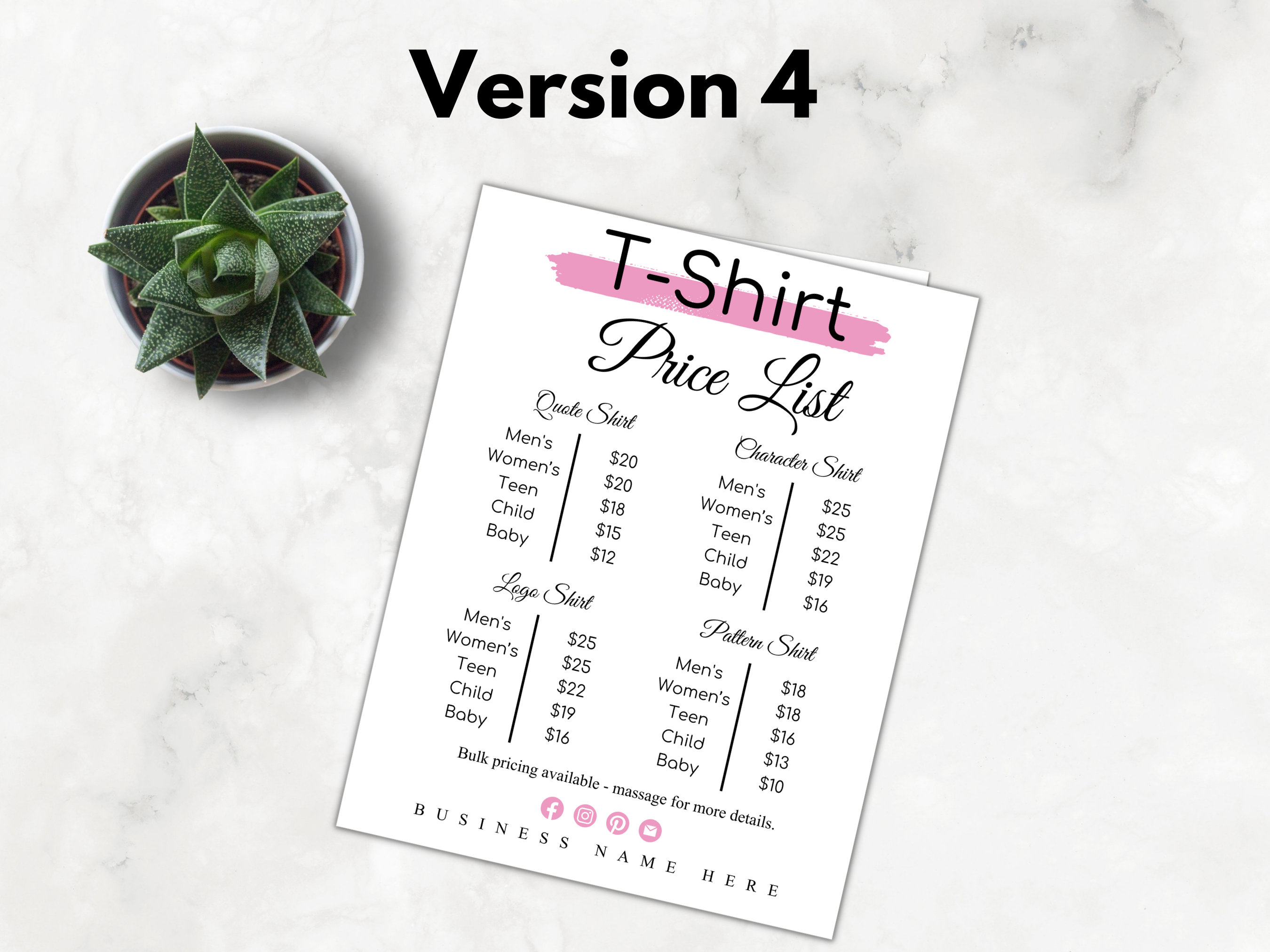 Editable TSHIRT Price List Template, Shirt Order Form, Printable Price ...