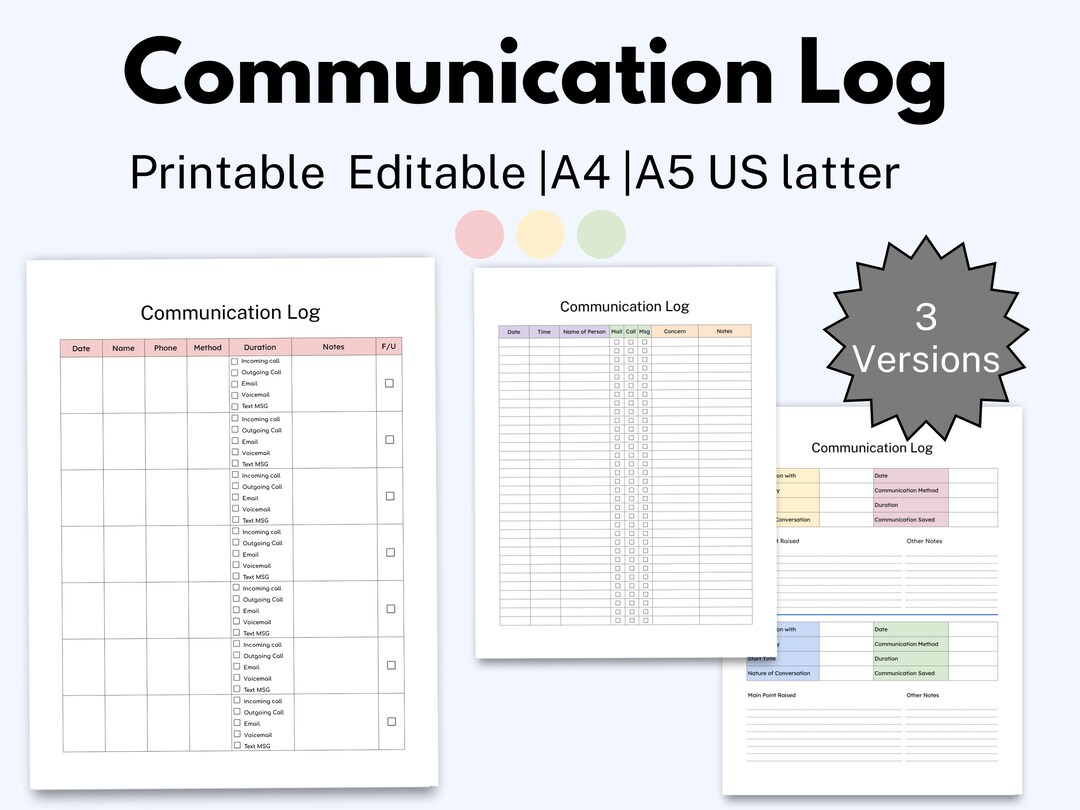 Communication Log Printable, Parent Communication Log, Call Log ...
