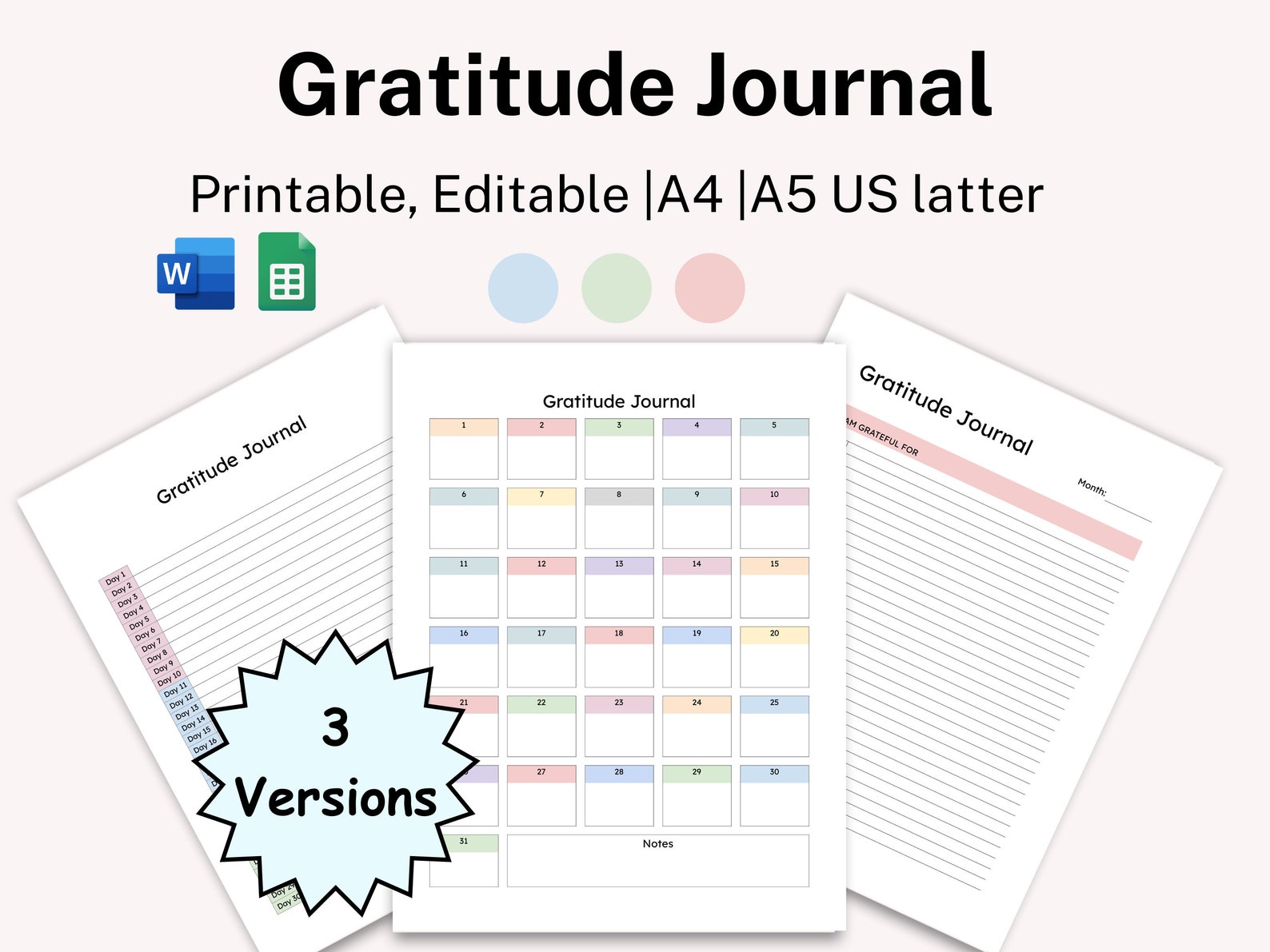 Gratitude Journal Printable Templates, Monthly Gratitude Calendar ...