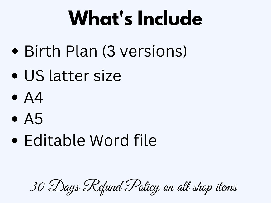 EDITABLE Birth Plan, Printable Birth Plan Template, Birth Preference ...