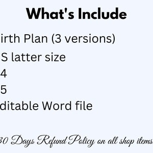 EDITABLE Birth Plan, Printable Birth Plan Template, Birth Preference ...