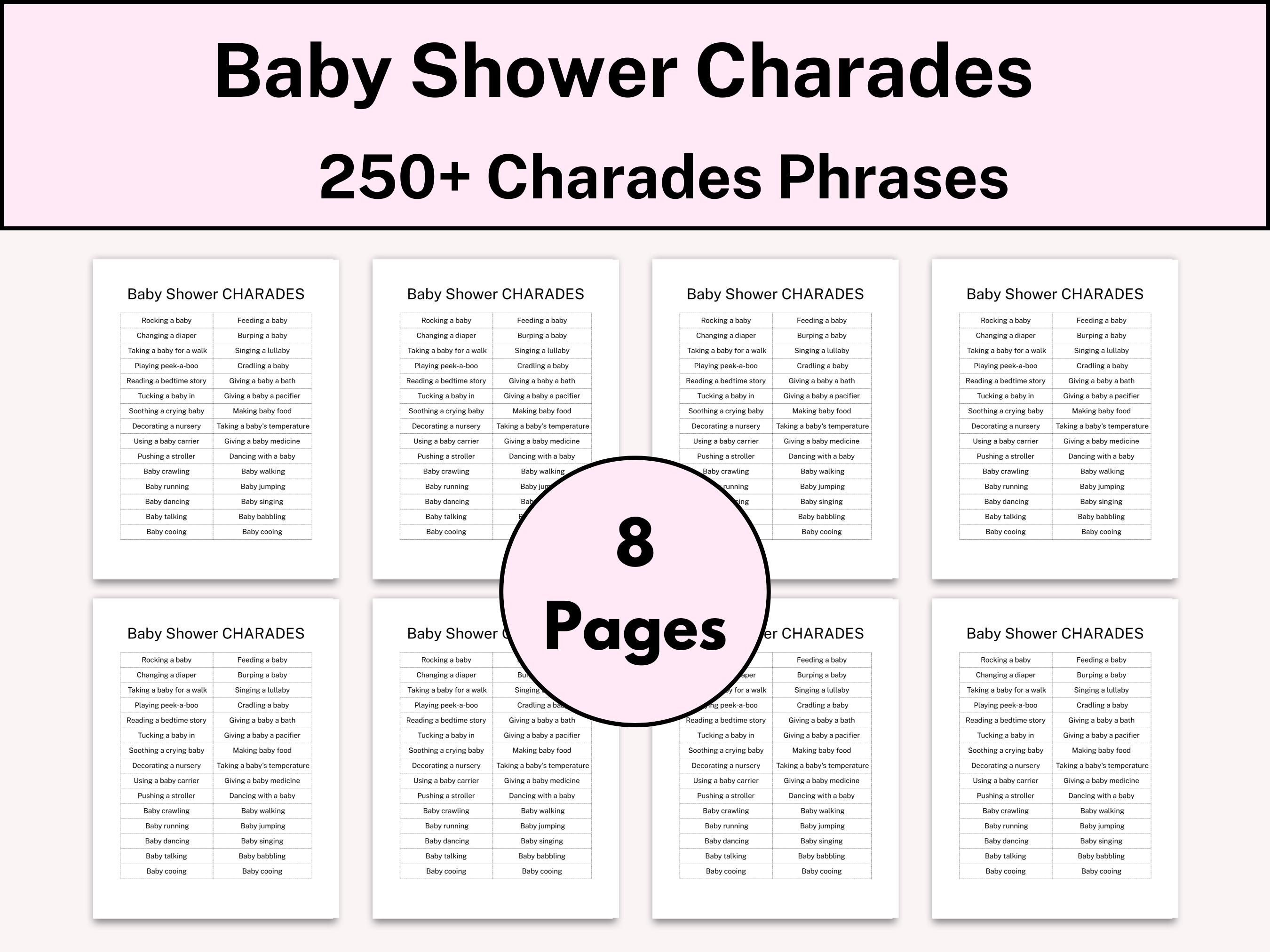 Charades Baby Shower Printable, Baby Charades Words, Charades for Kids ...