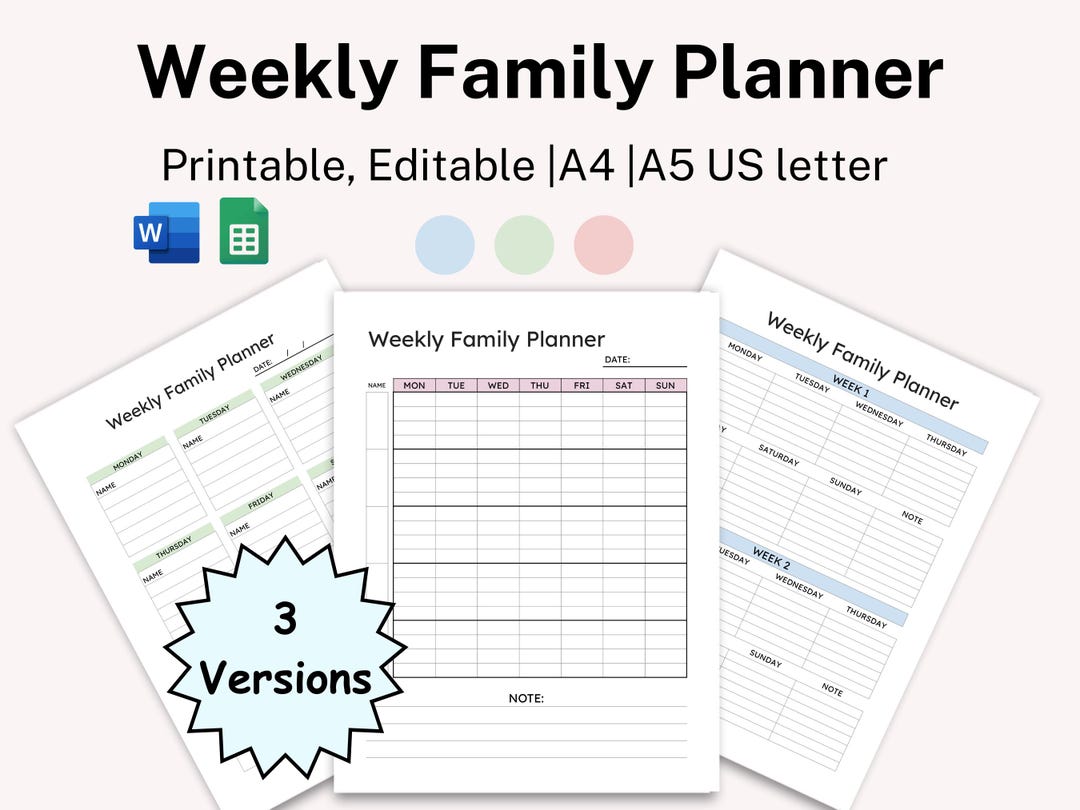 Weekly Family Planner Printable, Family Organizer, Family Daily Planner ...
