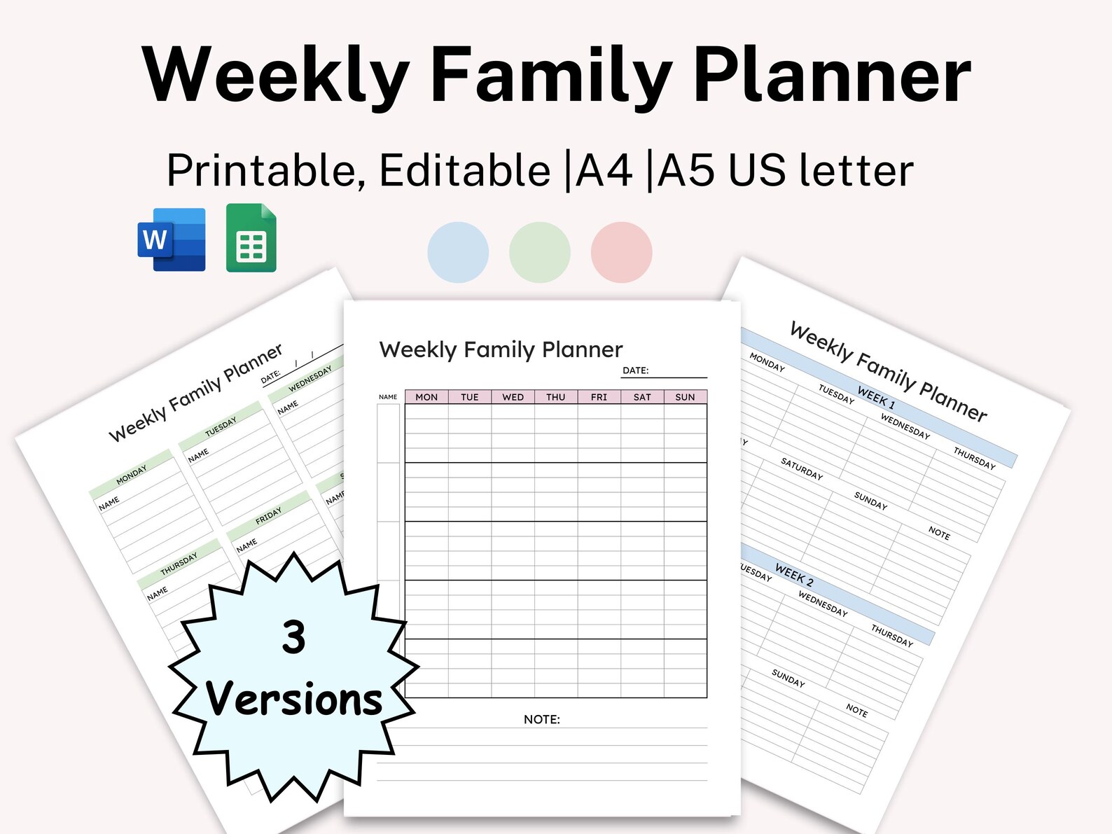 Weekly Family Planner Printable, Family Organizer, Family Daily Planner ...