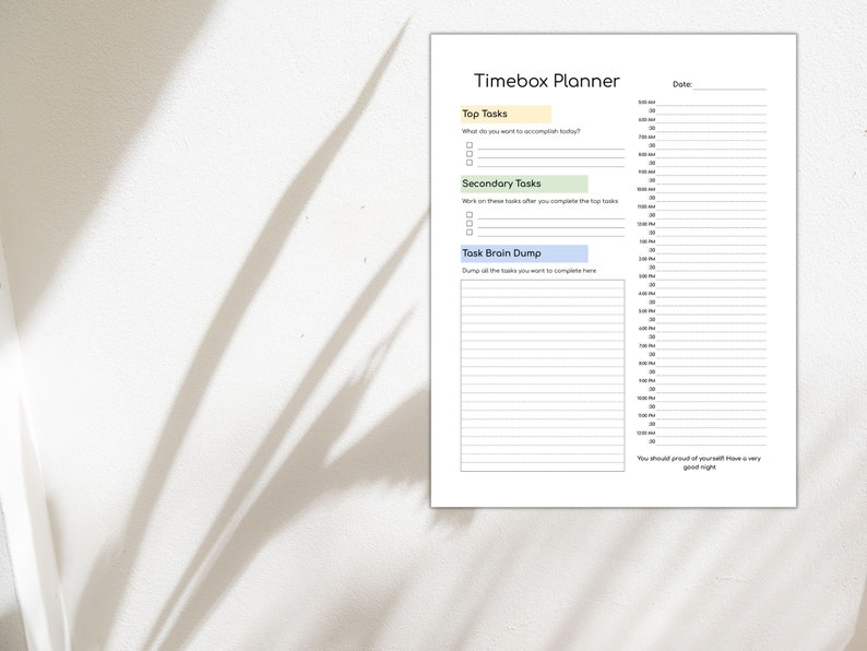 Timebox Planner Printable, Time Boxing Template, Time Tracker Editable ...