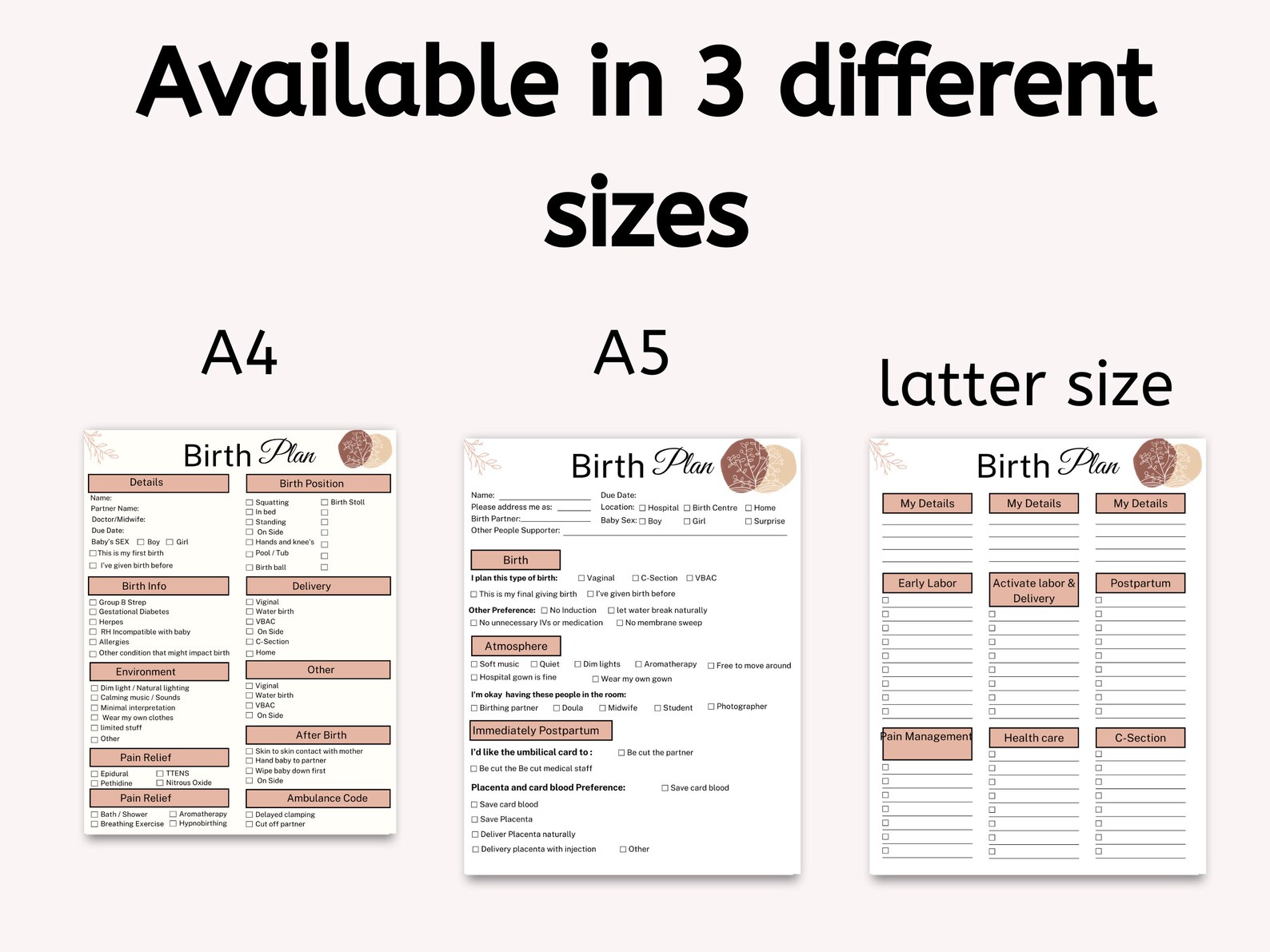 EDITABLE Birth Plan, Birth Plan Checklist Printable, Birth Preferences ...