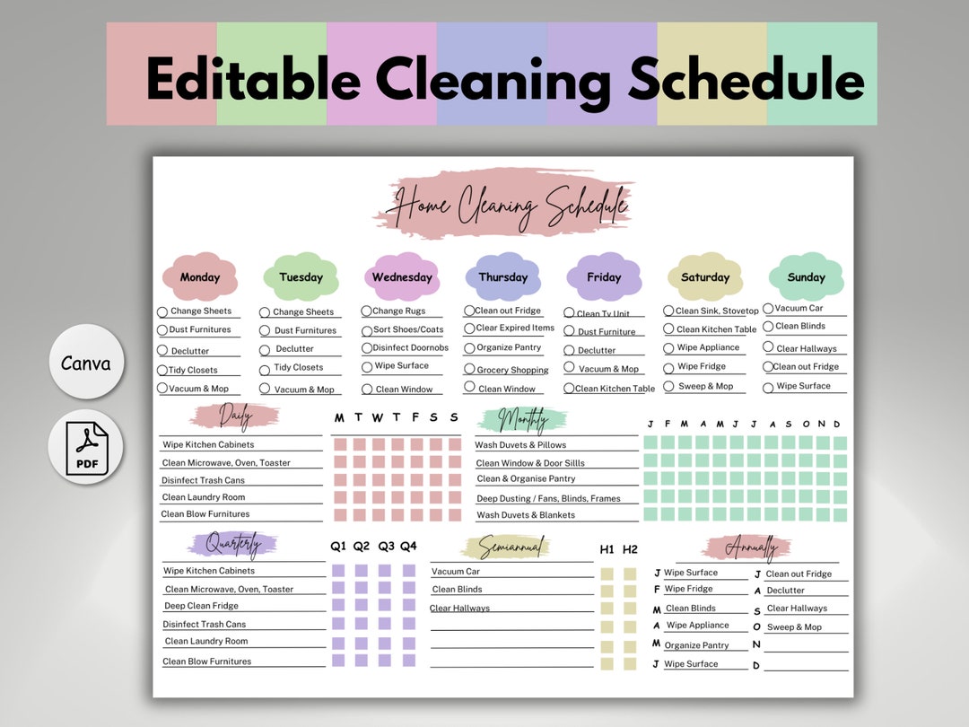 Flylady Printable Schedule, Editable Cleaning Schedule, Quarterly Check ...