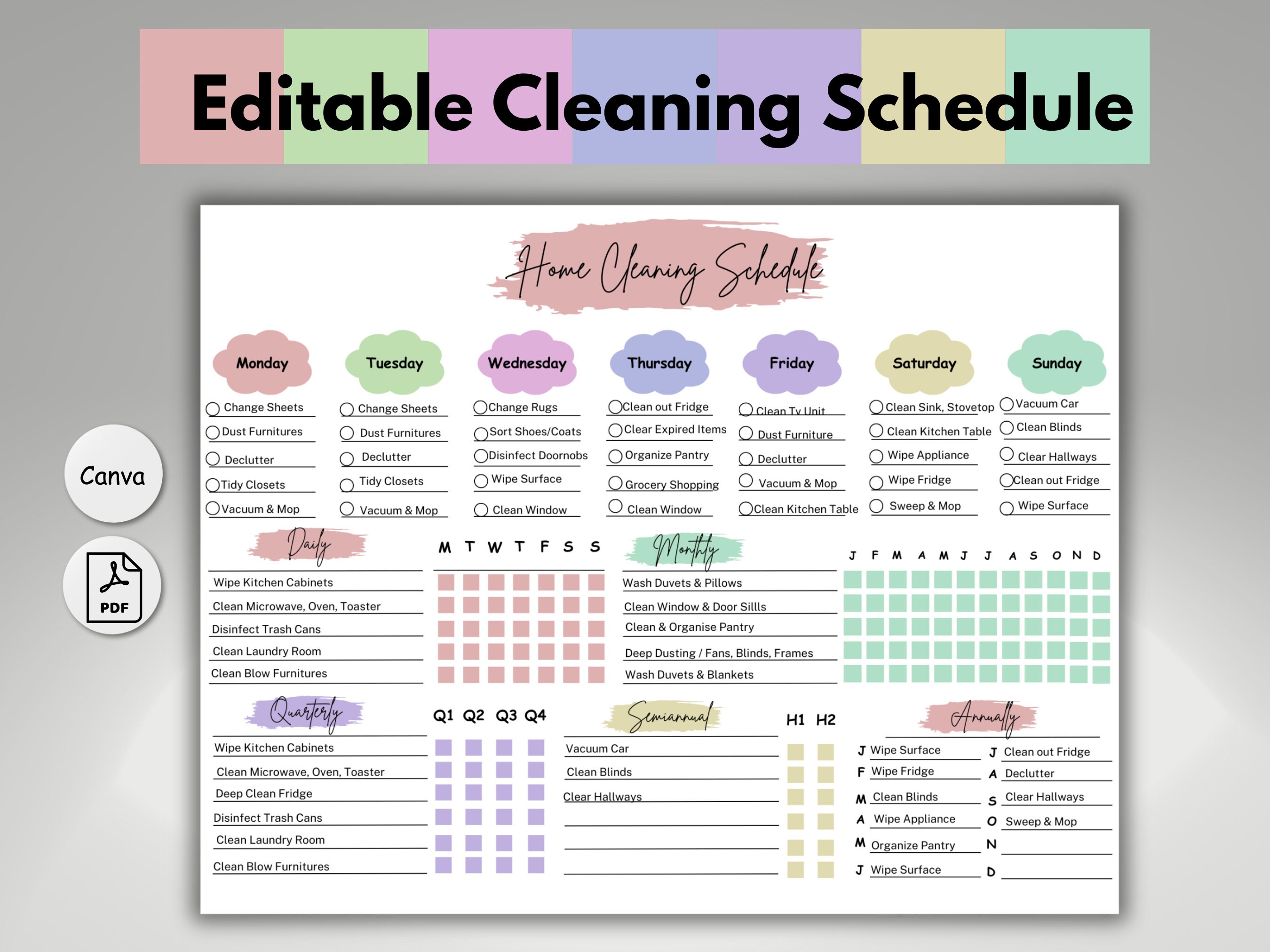 Flylady Printable Schedule, Editable Cleaning Schedule, Quarterly Check ...
