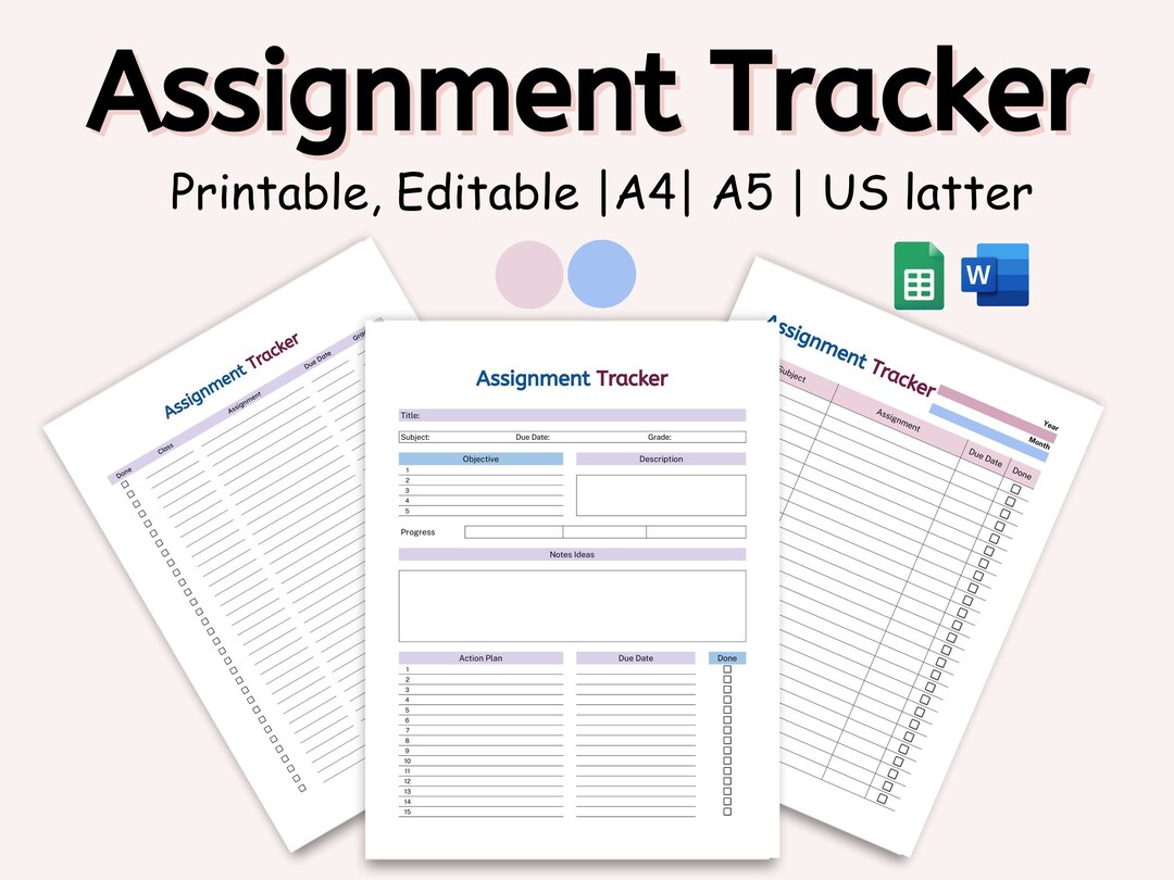 Assignment Tracker Printable, Grade Tracker, ADHD Student Assignment ...