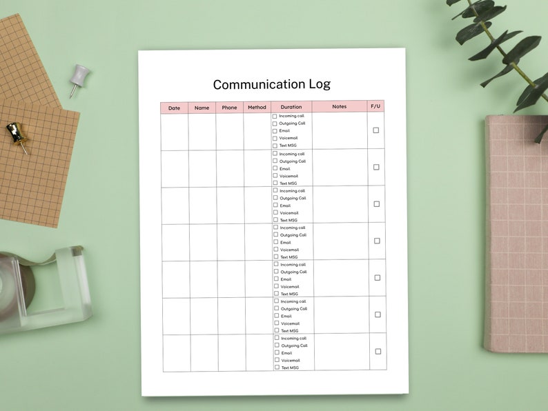 Communication Log Printable, Parent Communication Log, Call Log ...