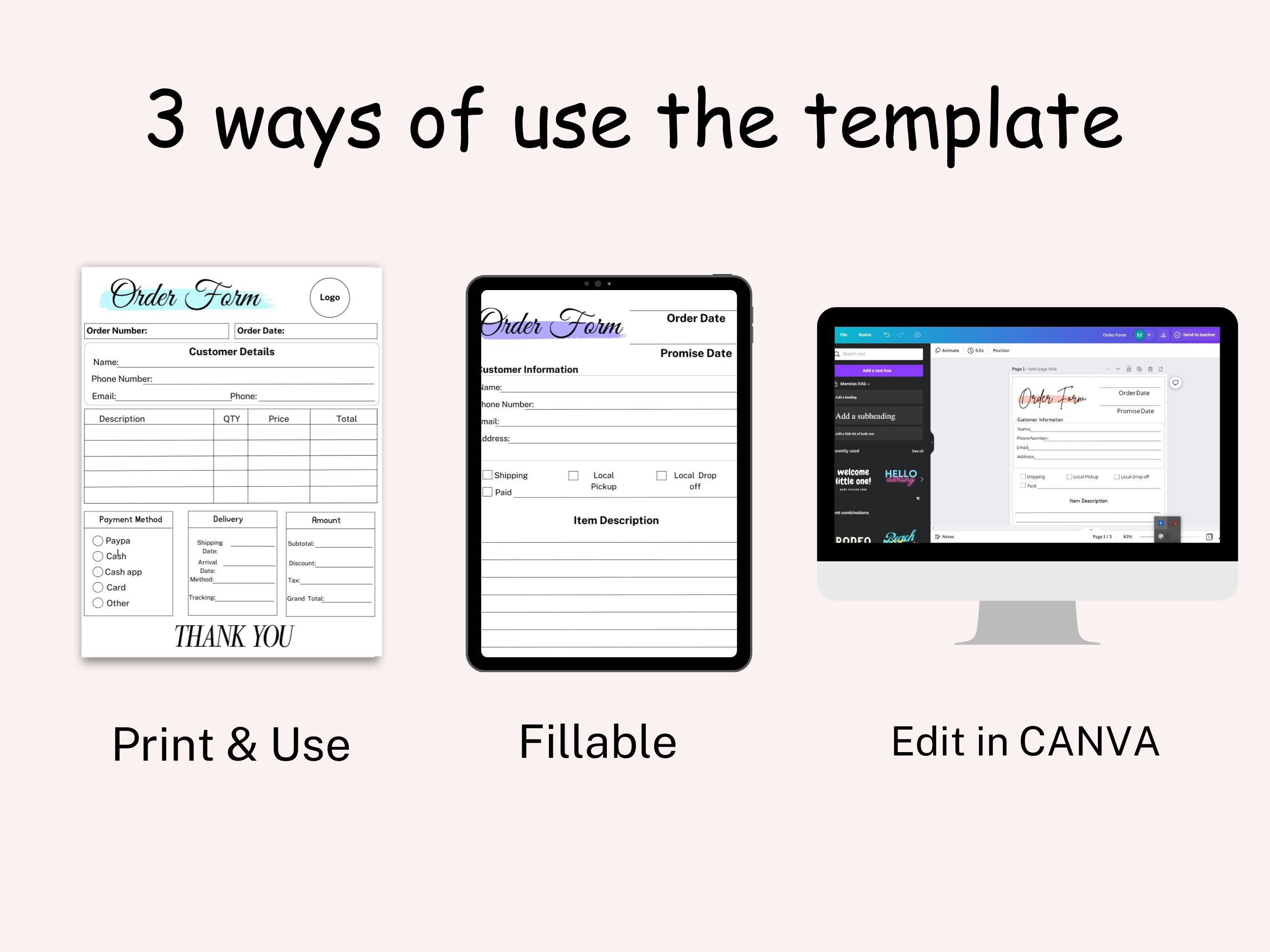 Small Business Order Forms Fillable, Order Form Template, Purchase ...