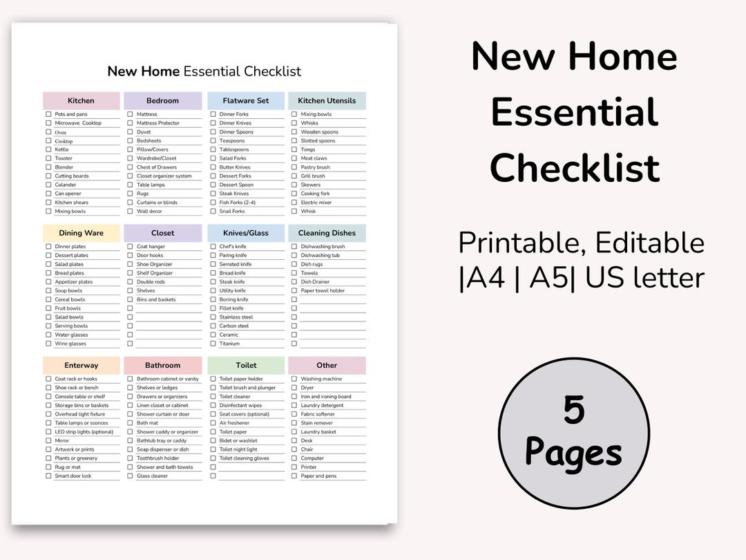 New Home Essentials Checklist, New Home Planner, Moving Checklist ...