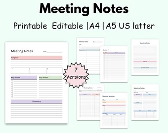 Meeting Minutes Template Printable, Meeting Notes, Meeting Agenda ...