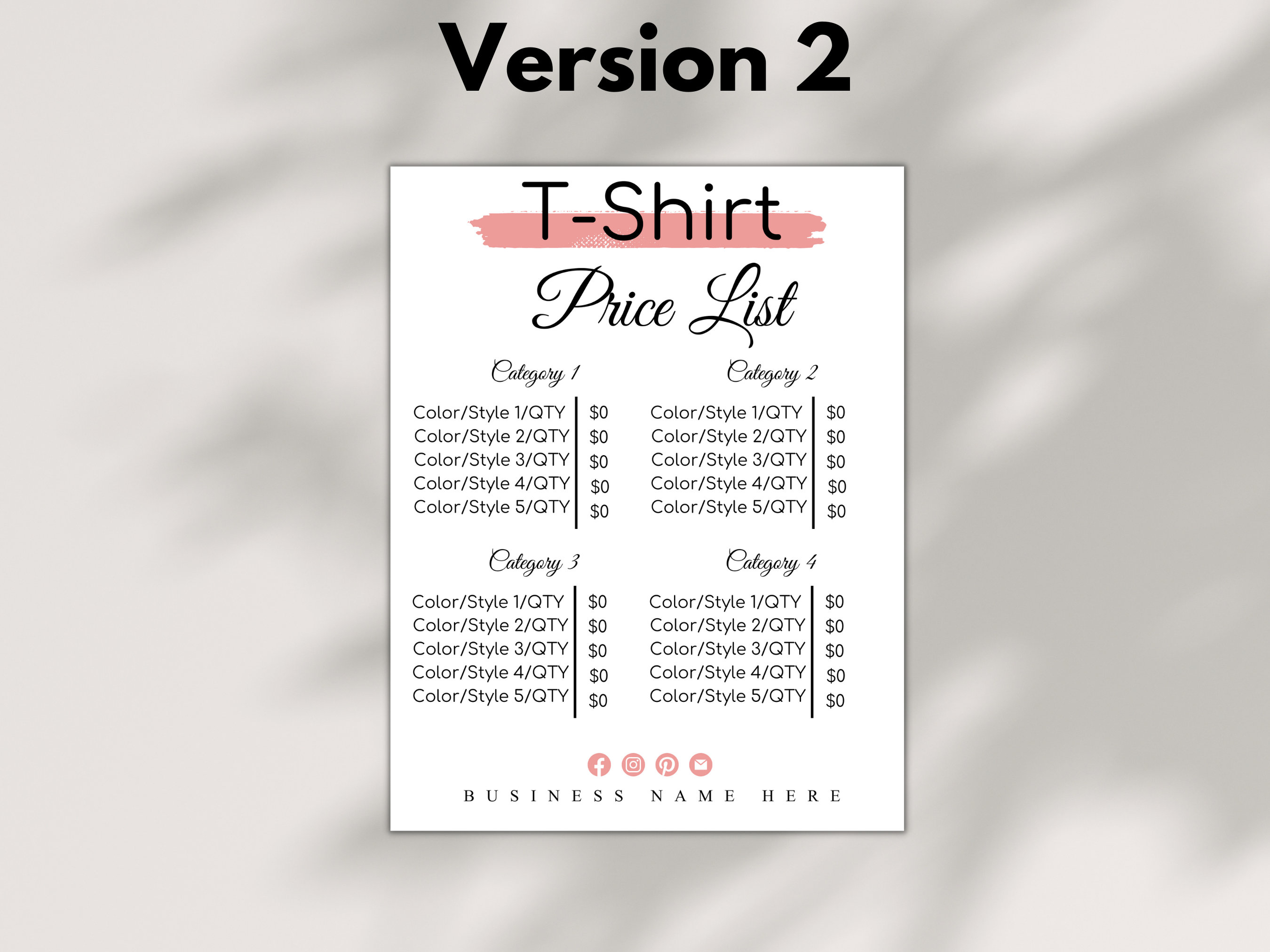 Editable TSHIRT Price List Template, Shirt Order Form, Printable Price ...