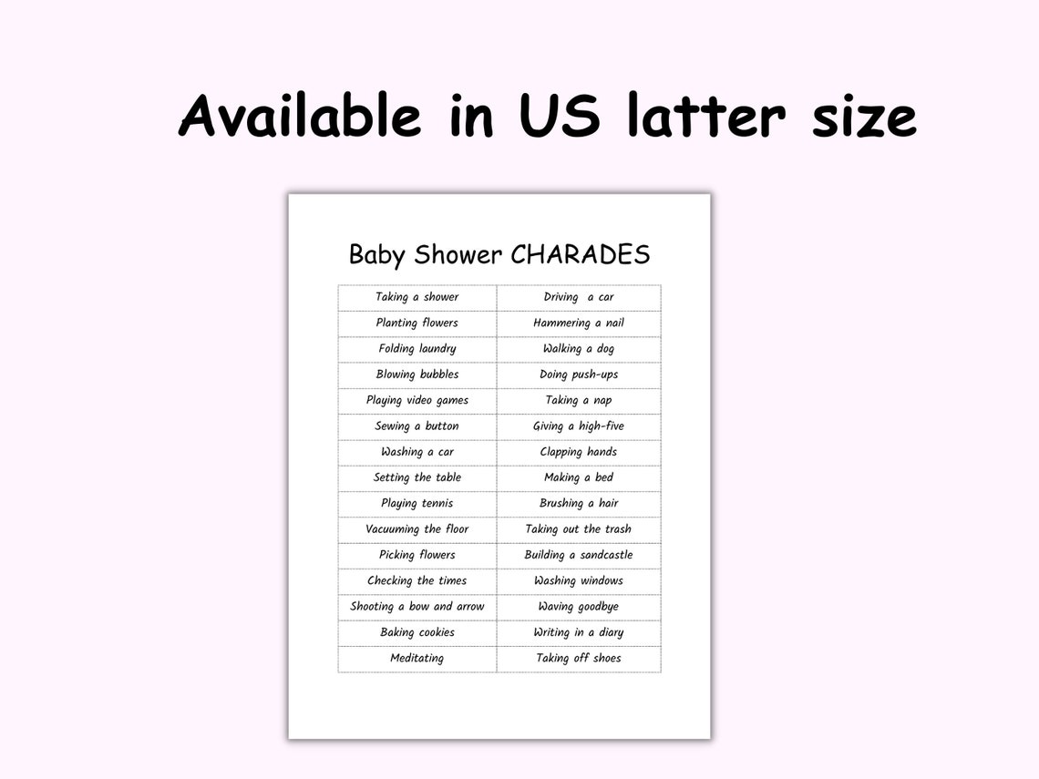 Charades, Baby Shower Charades Game, Baby Shower Games, Charades for ...