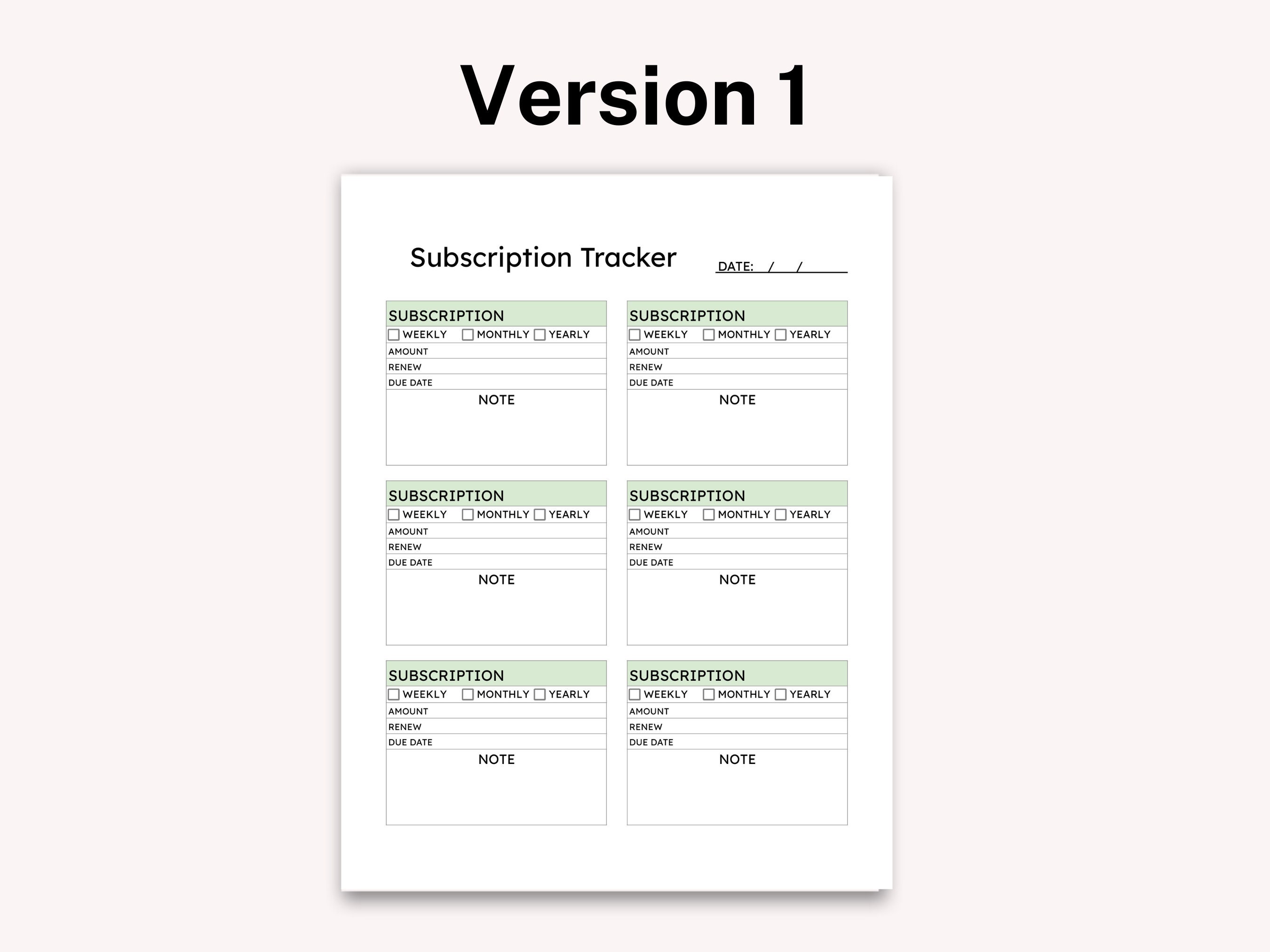 Printable Subscription Tracker, Subscription Log, Membership Tracker ...