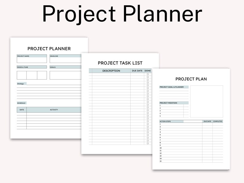 Project Management Bundle Printable, Project Planner Template, Project ...