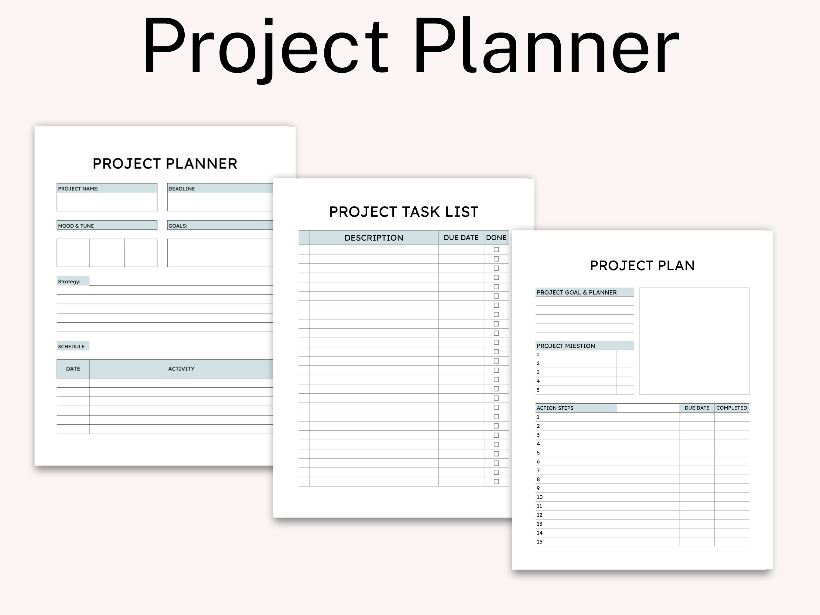 Project Management Bundle Printable, Project Planner Template, Project ...