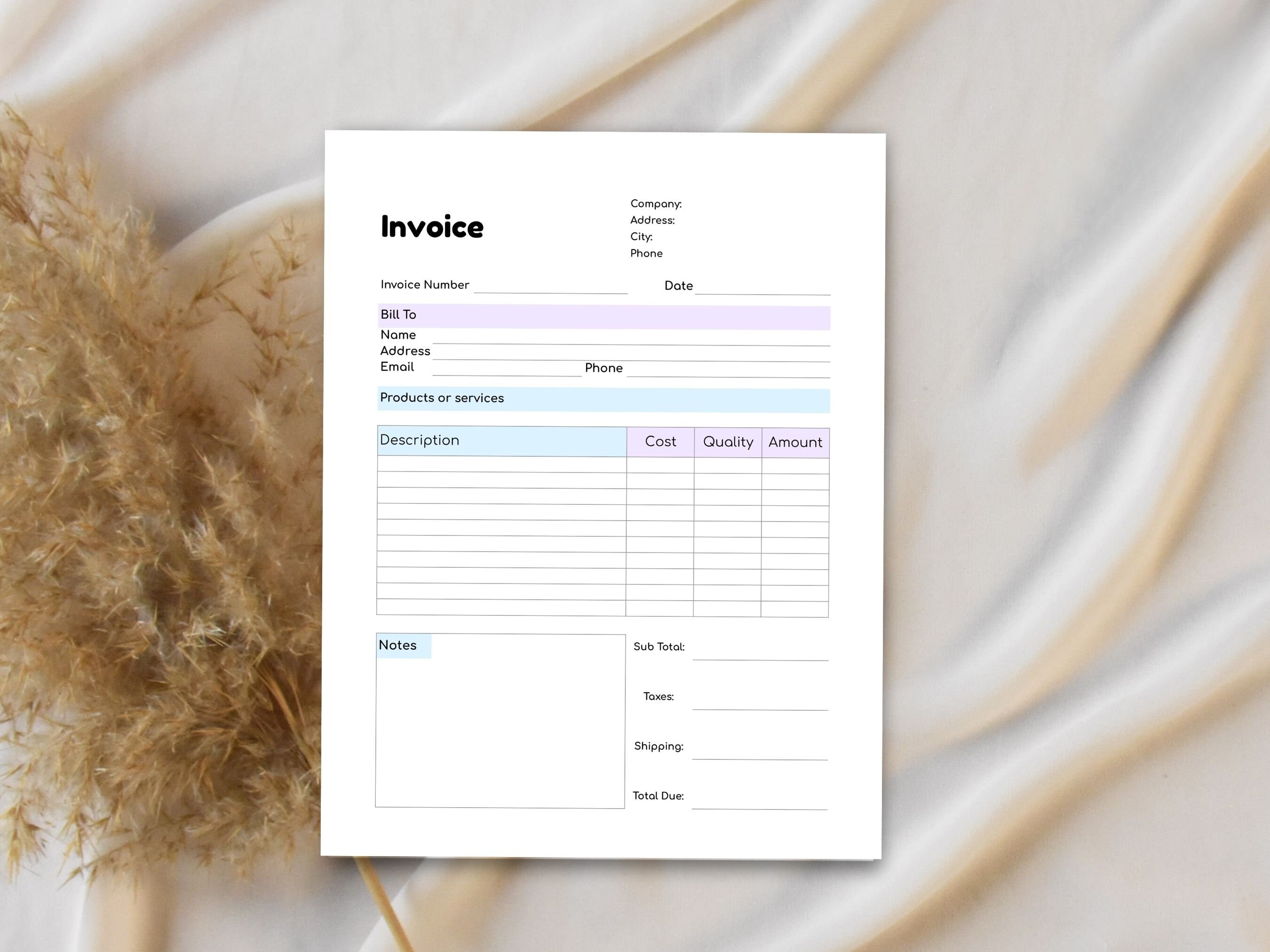 Service Invoice Template, Editable Simple Invoice Form, Small Business ...