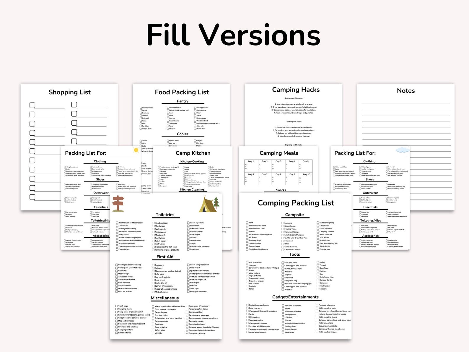 Camping Packing List Printable, Camping Checklist PDF, Editable Travel ...