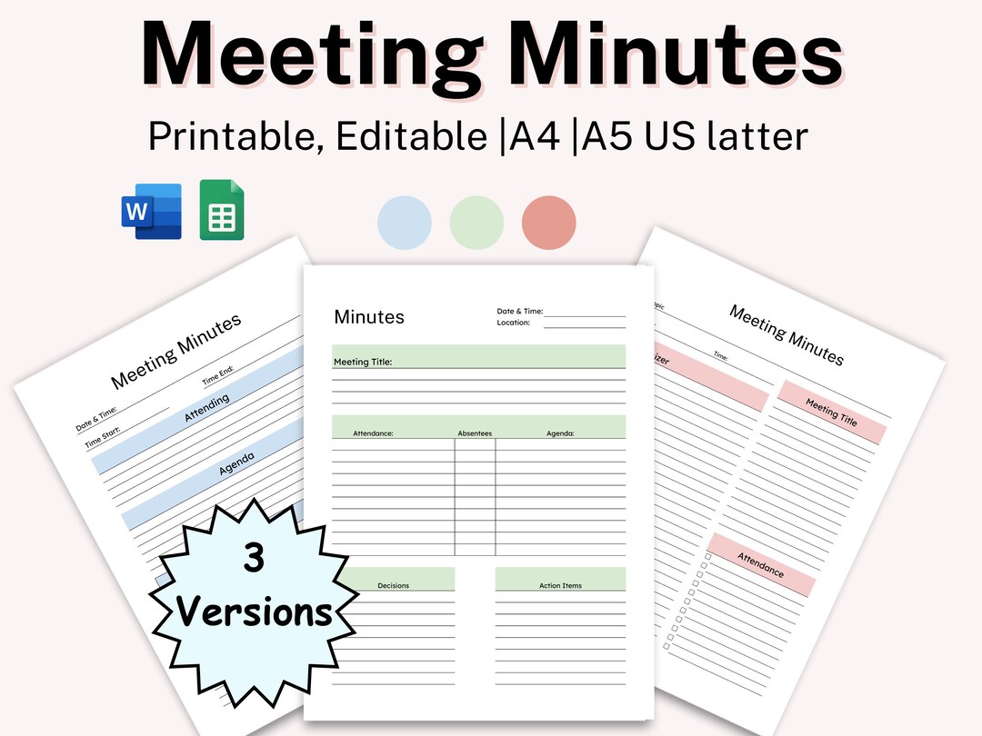 Meeting Minutes, Meeting Notes Template, Meeting Agenda, Printable ...