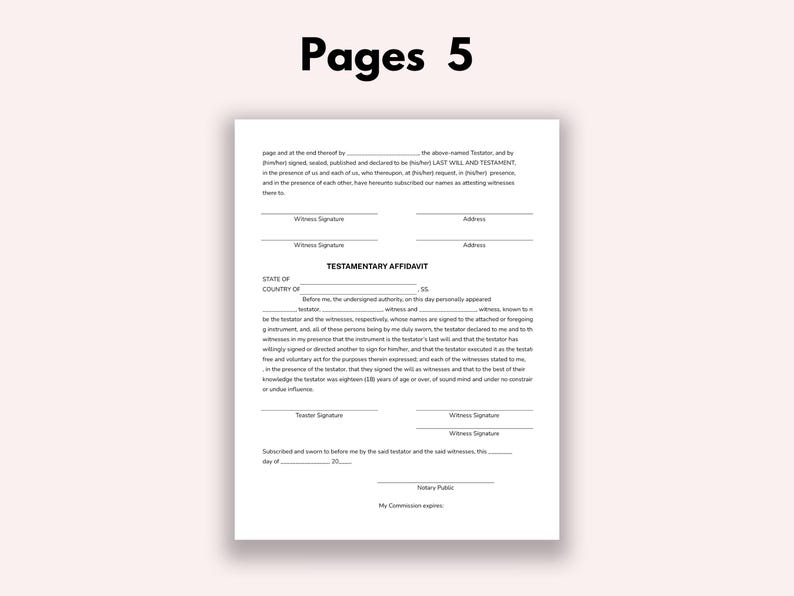Last Will and Testament Form Printable, End of Life Planner PDF ...