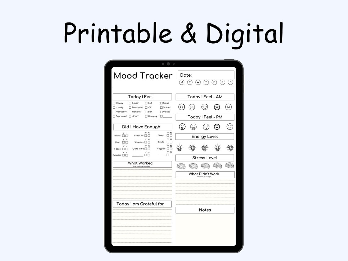 Daily Mood Tracker Journal Template, Daily Mood Tracker Printable ...