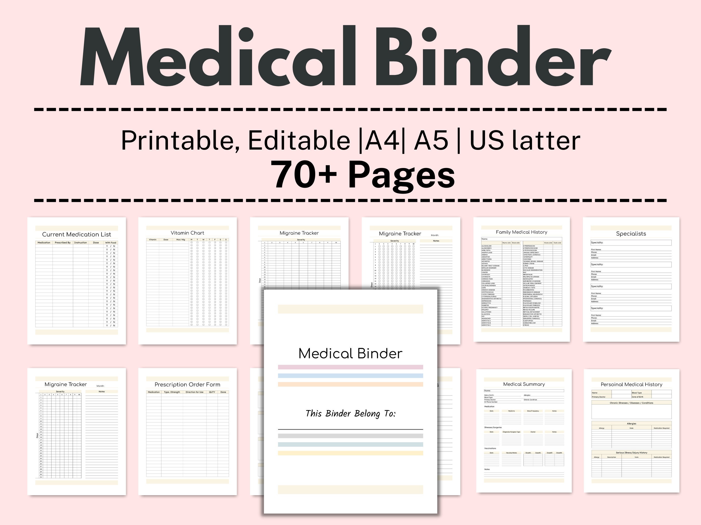 Medical Log, Medical Binder, Medical Planner Bundle Printable, Medical ...