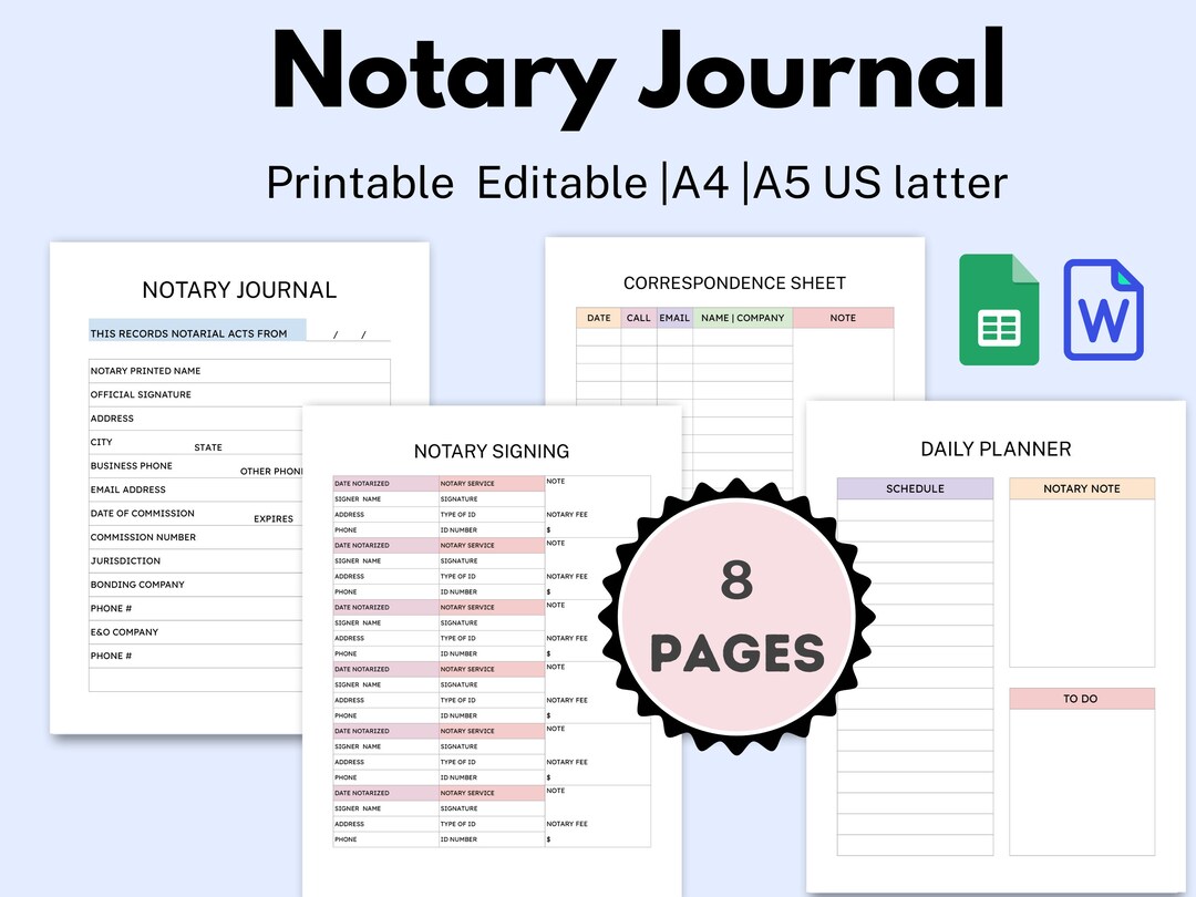 NOTARY Journal Pages, Notary Log Book, Notary, Notary Signing Agent ...
