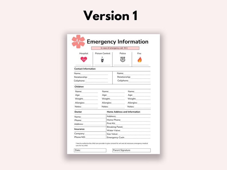 Medical Information Template, Medical Binder, Emergency Binder, Day ...