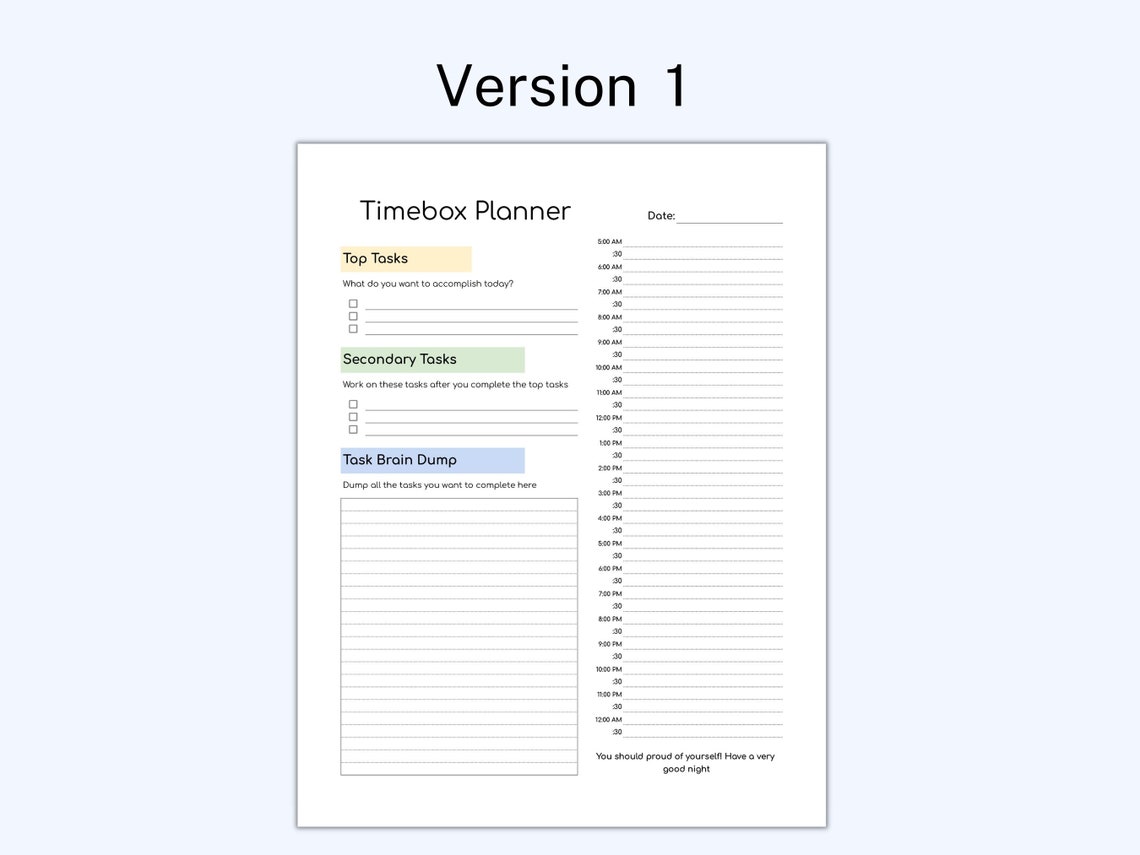 Timebox Planner Printable, Time Boxing Template, Time Tracker Editable ...
