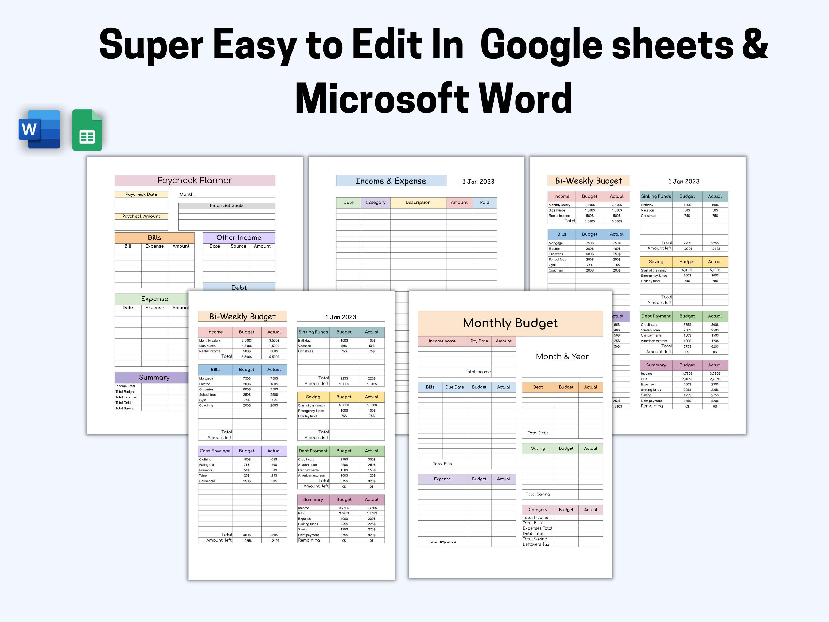 EDITABLE Biweekly Fortnightly Budget Planner, Printable Bi Weekly ...