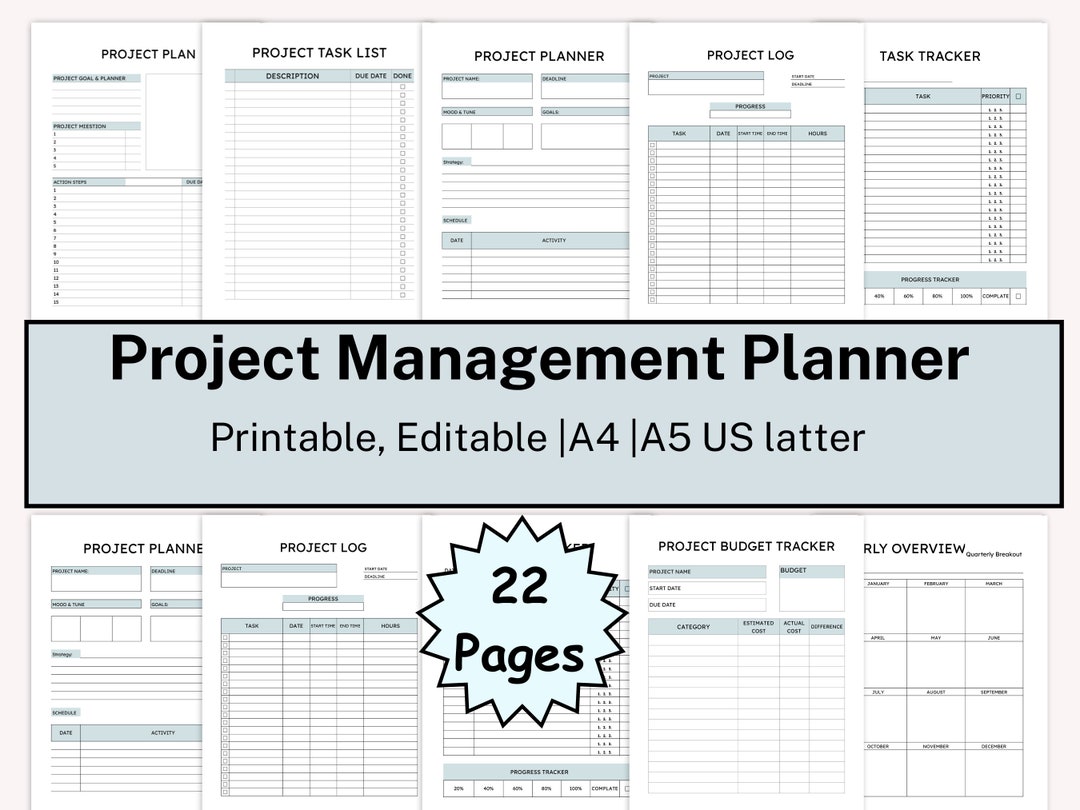 Project Management Bundle Printable, Project Planner Template, Project ...