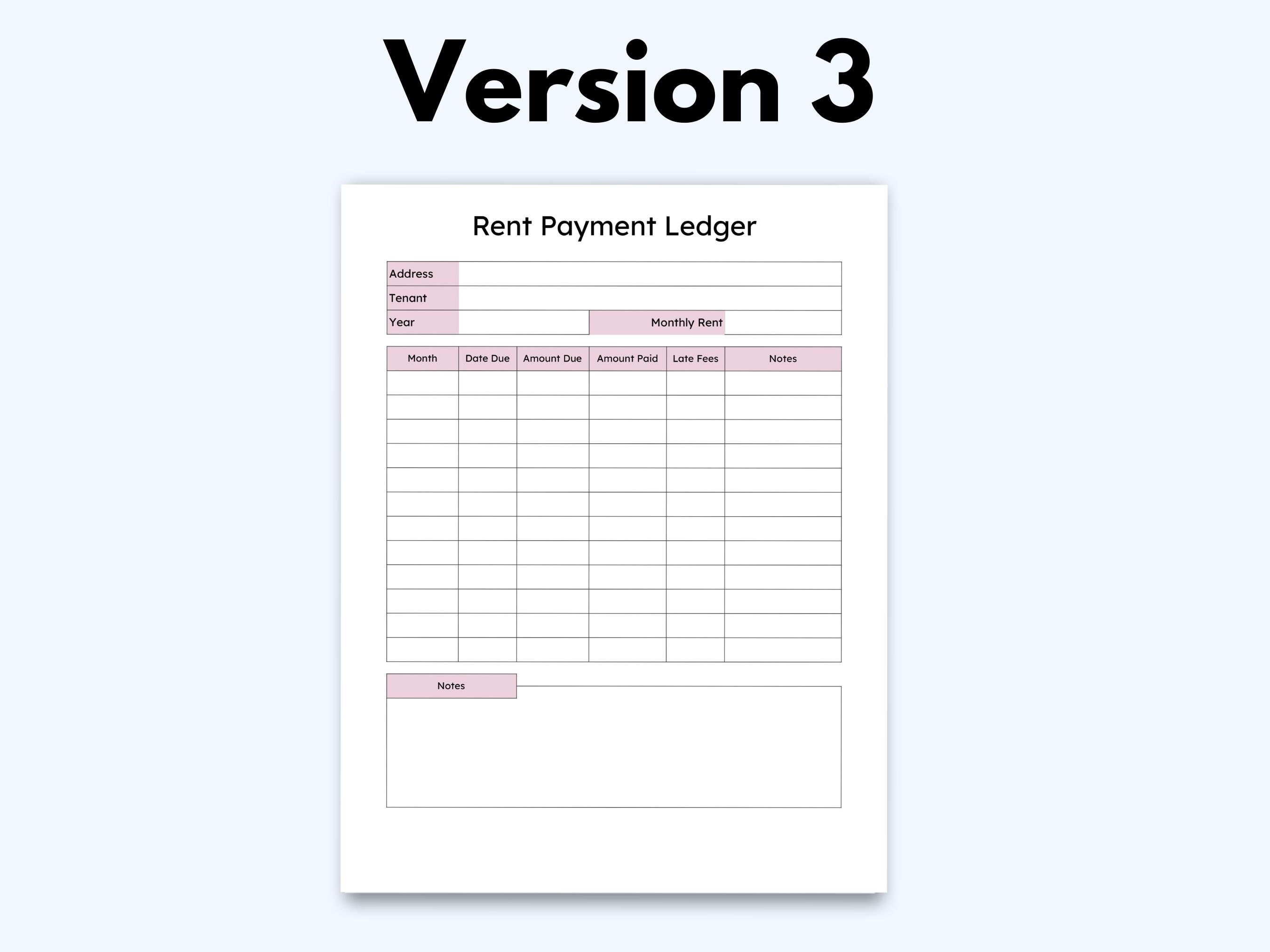 Rent Payment Ledger, Rental Ledger Template, Monthly Rent Payment ...