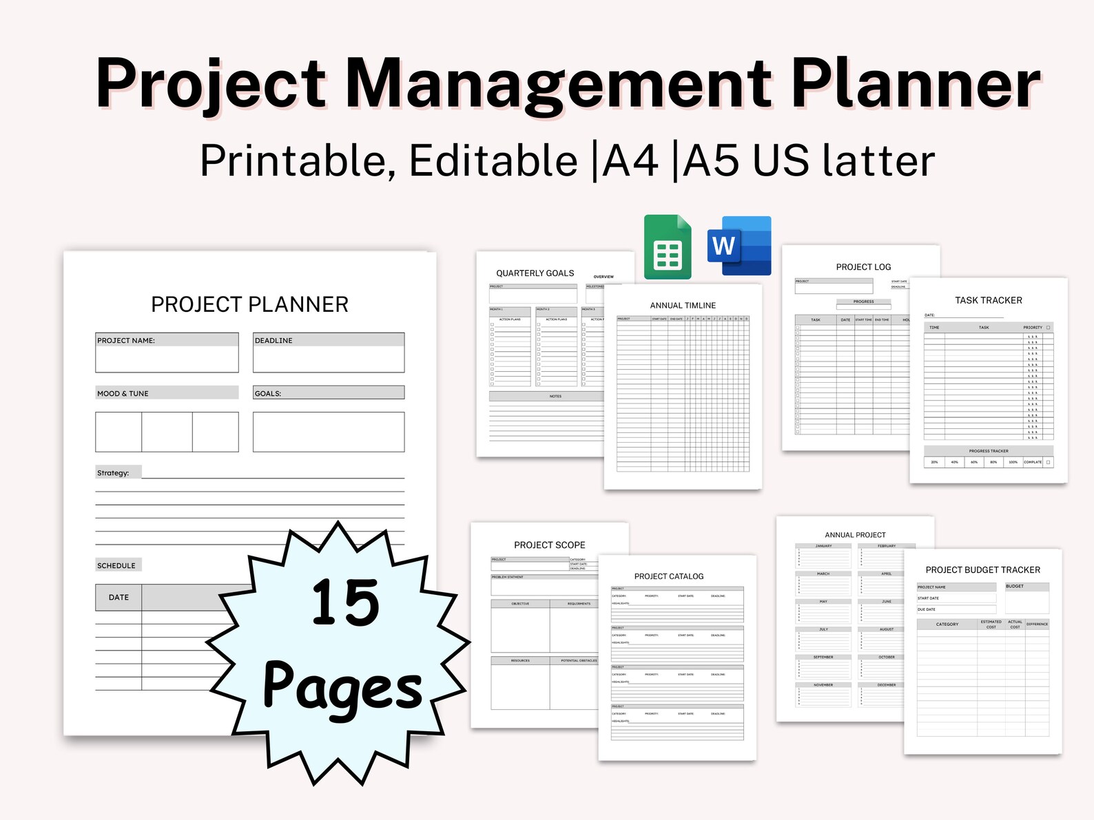 PRINTABLE Project Planner Templates, Editable Project Task Planning ...