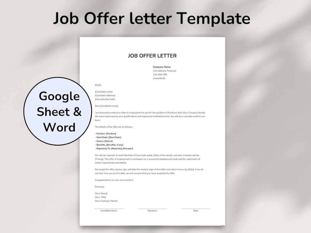 Job Offer Letter Word Template, Employment Offer Letter, Job Offer ...